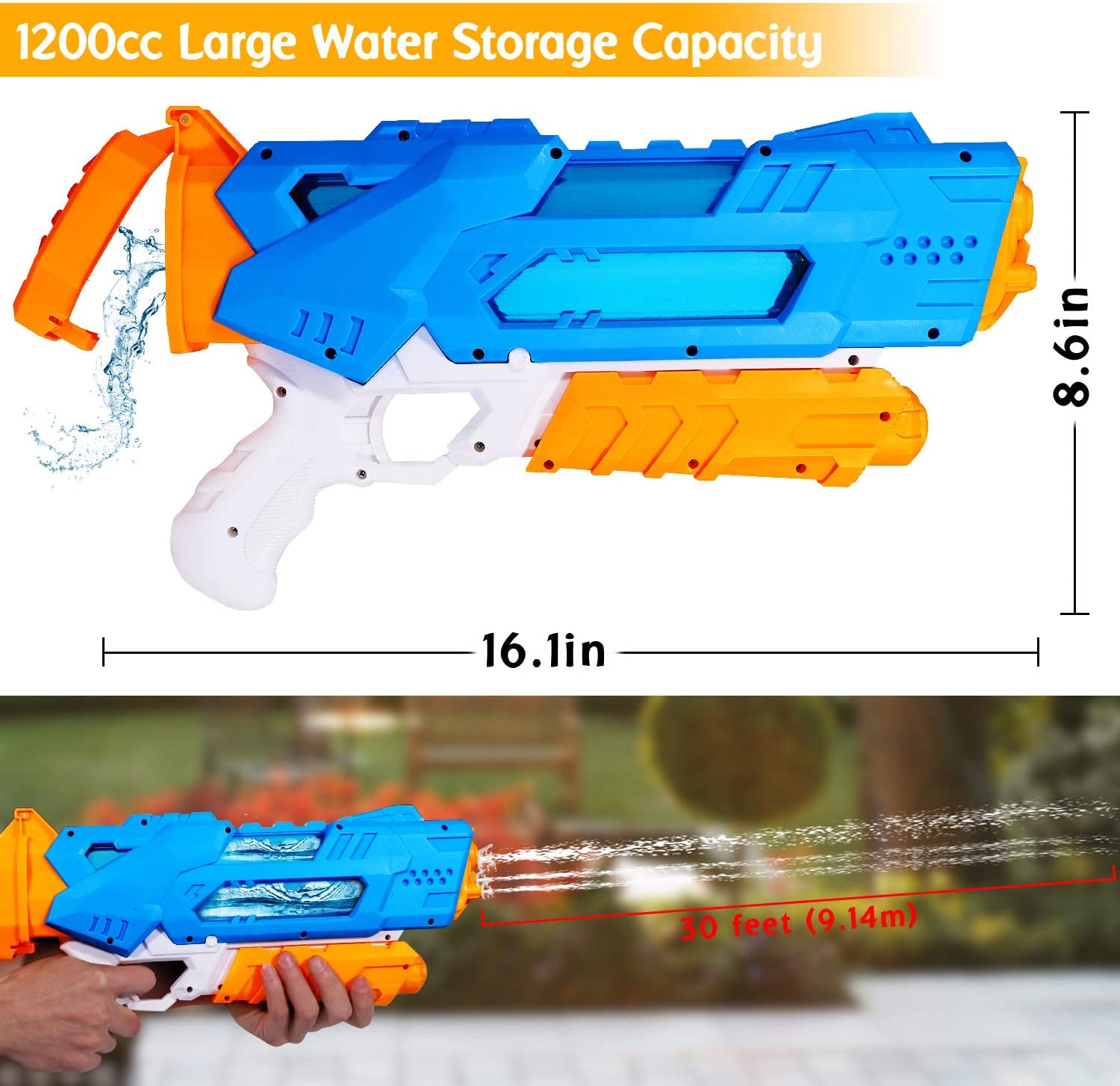 ARANEE Water Gun for Kids, Transparent Squirt-Gun for Adults 32 Ft Long Range Water Shooter for ...