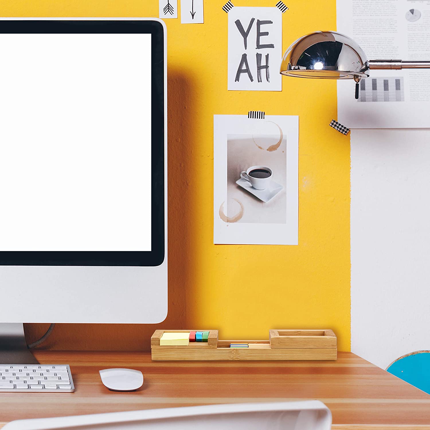 Relaxdays Bamboo Pen Holder, 3-Piece Desk Organiser, Pen & Note Holder ...