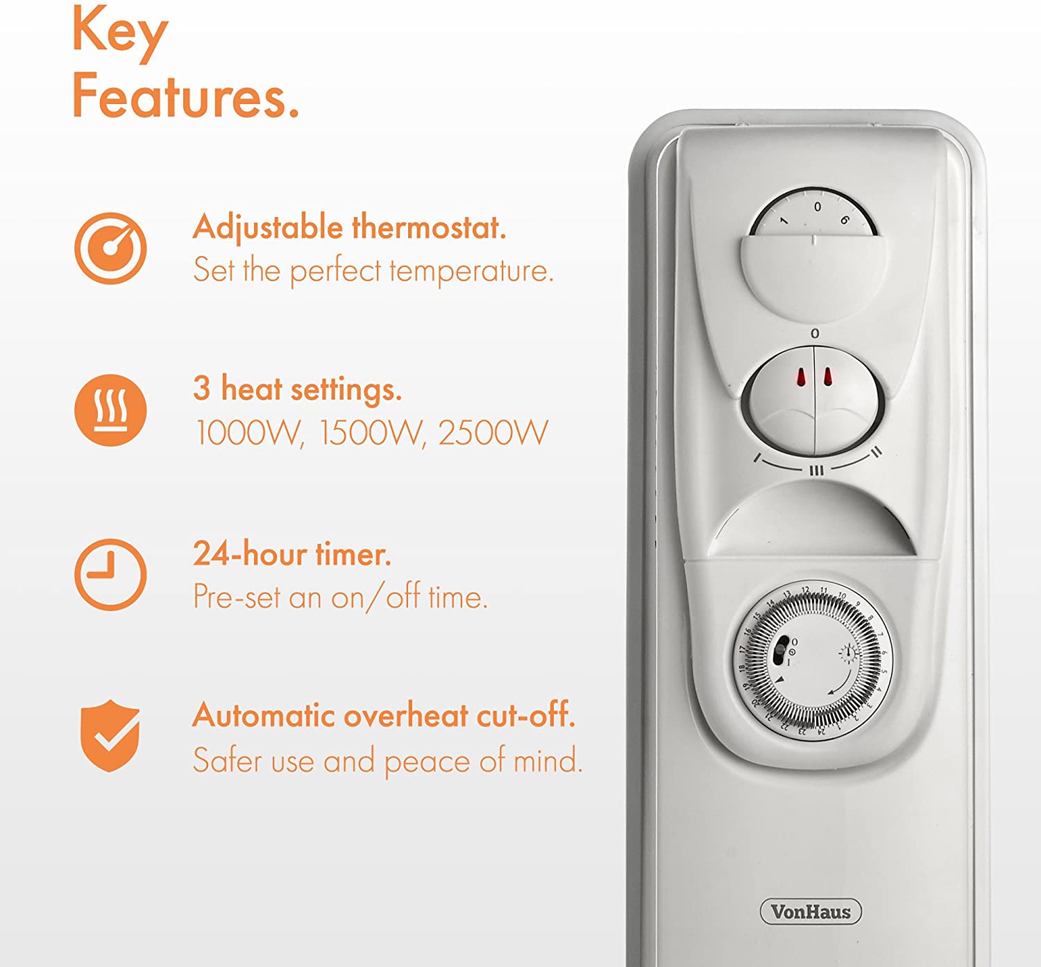 VonHaus Oil Filled Radiator – 2500W/2.5KW – 11 Fin – Plug in Portable ...