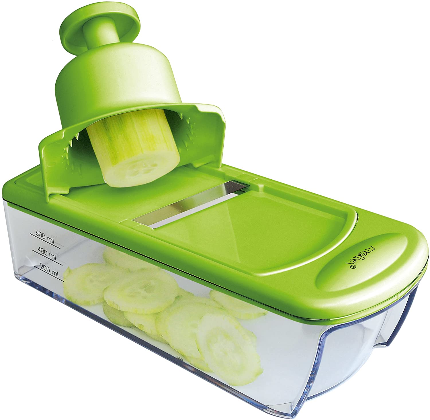 Moha Mandolinetta Grater with 4 Elements. with Residue Holder, Green/Transparent, One Size ...