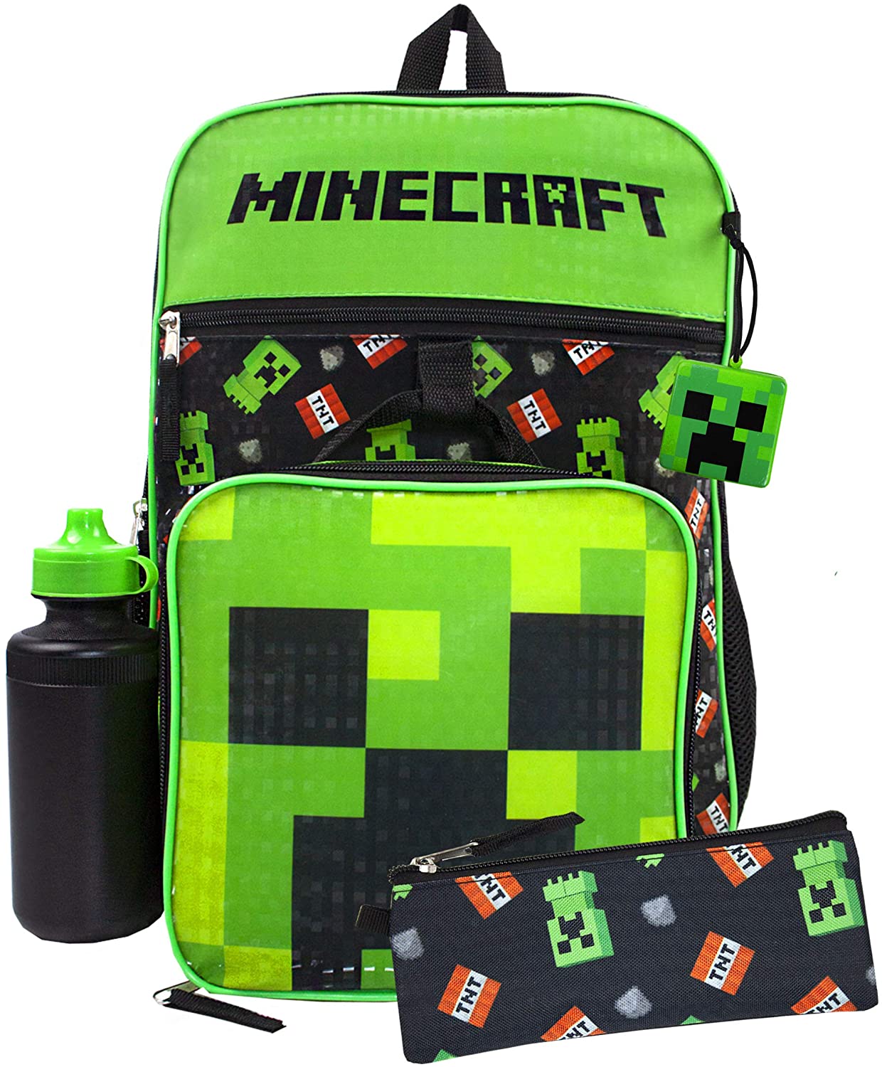 Minecraft Creeper TNT 5 Piece Backpack Set Lunch Box Pencil Case Bottle ...