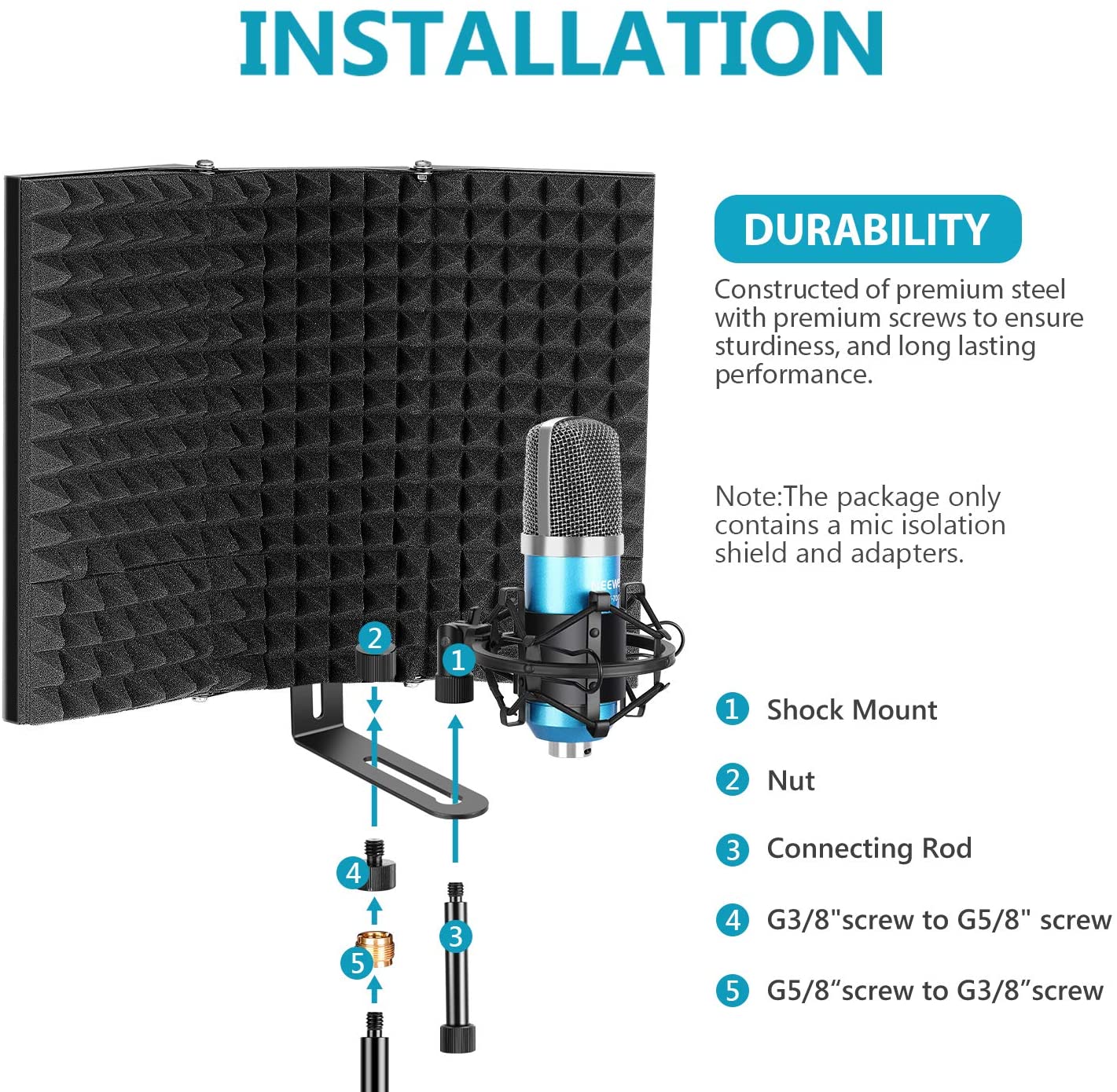 Neewer Pro Microphone Isolation Shield, 3-Panel Pop Filter, High ...