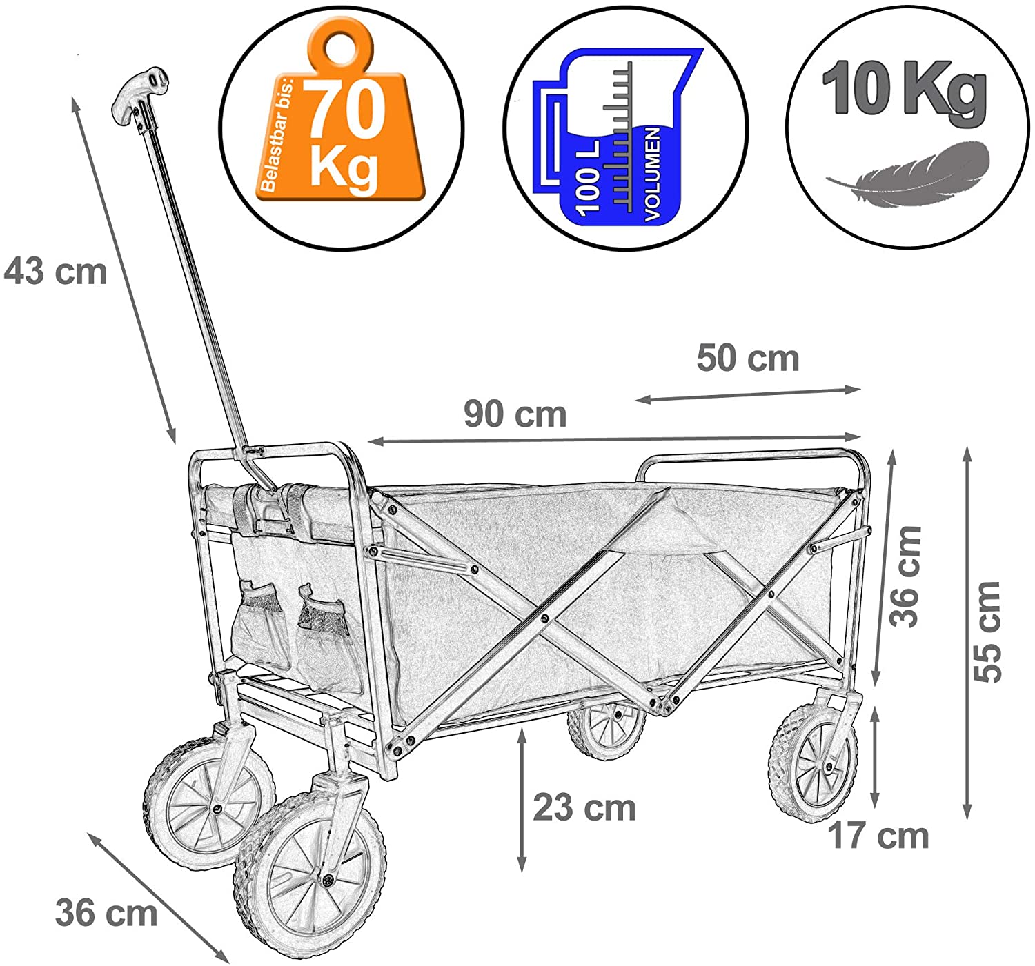 Cepewa Handcart Collapsible Bully Handcart Metal 70 kg Load Capacity ...