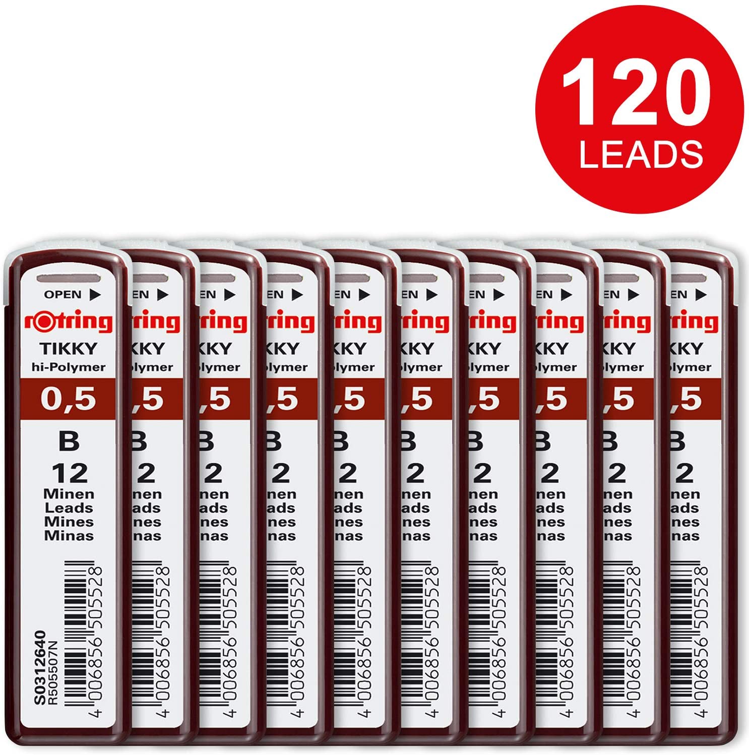 Rotring Lead Refills Hi-Polymer for Fine Mechanical Pencils, 0.50 mm, B ...