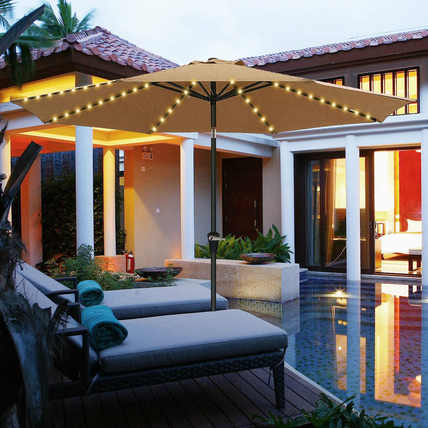 Patio Umbrella Lights Cordless Parasol String Lights with Remote ...