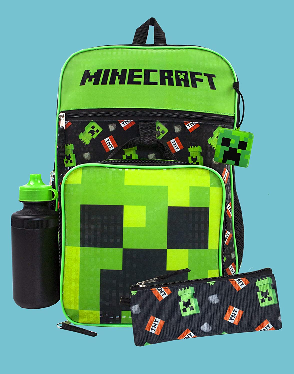 Minecraft Creeper TNT 5 Piece Backpack Set Lunch Box Pencil Case Bottle ...