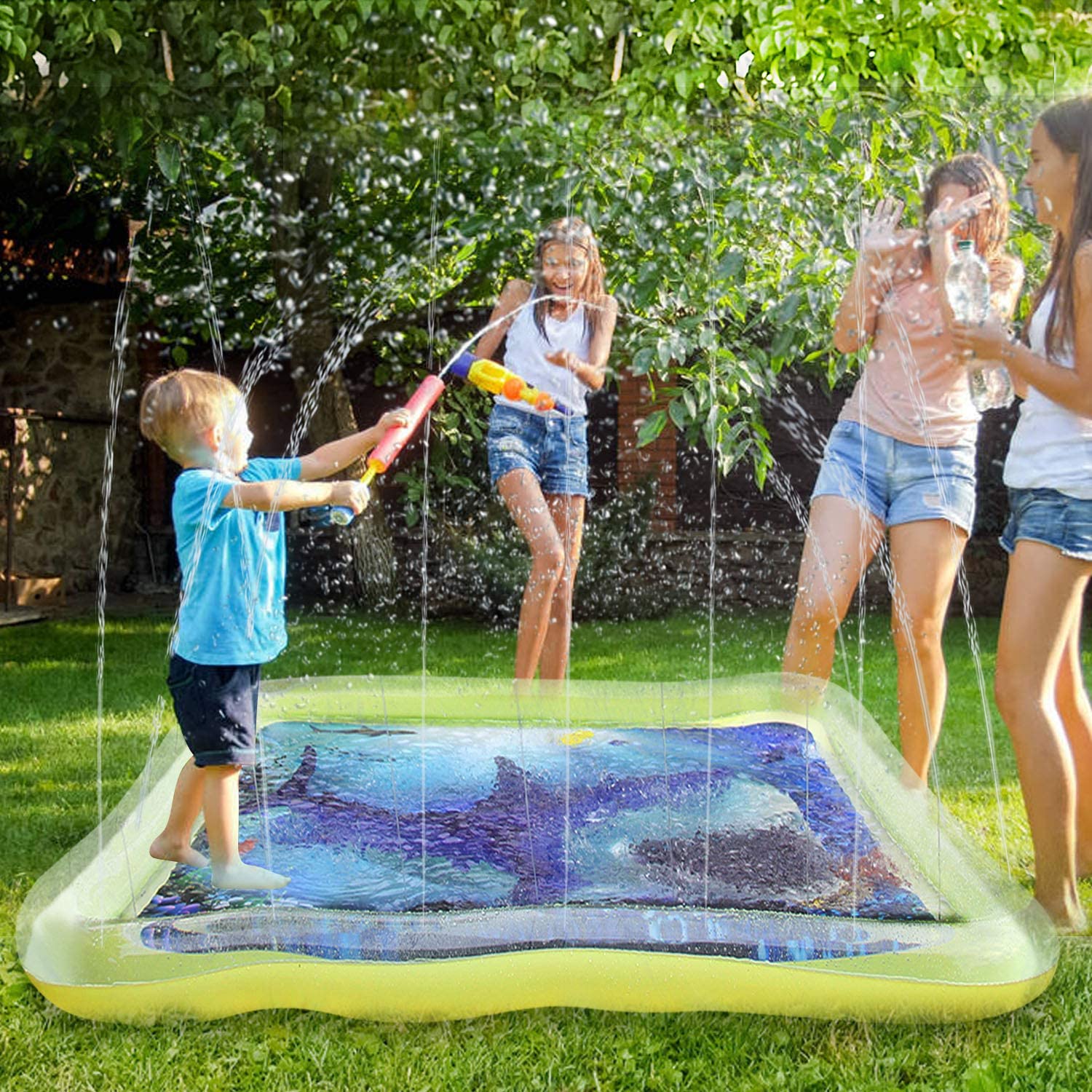 Satkago Splash Pad Toys，69 Inch Splash mat Outdoor Garden Water Toys ...