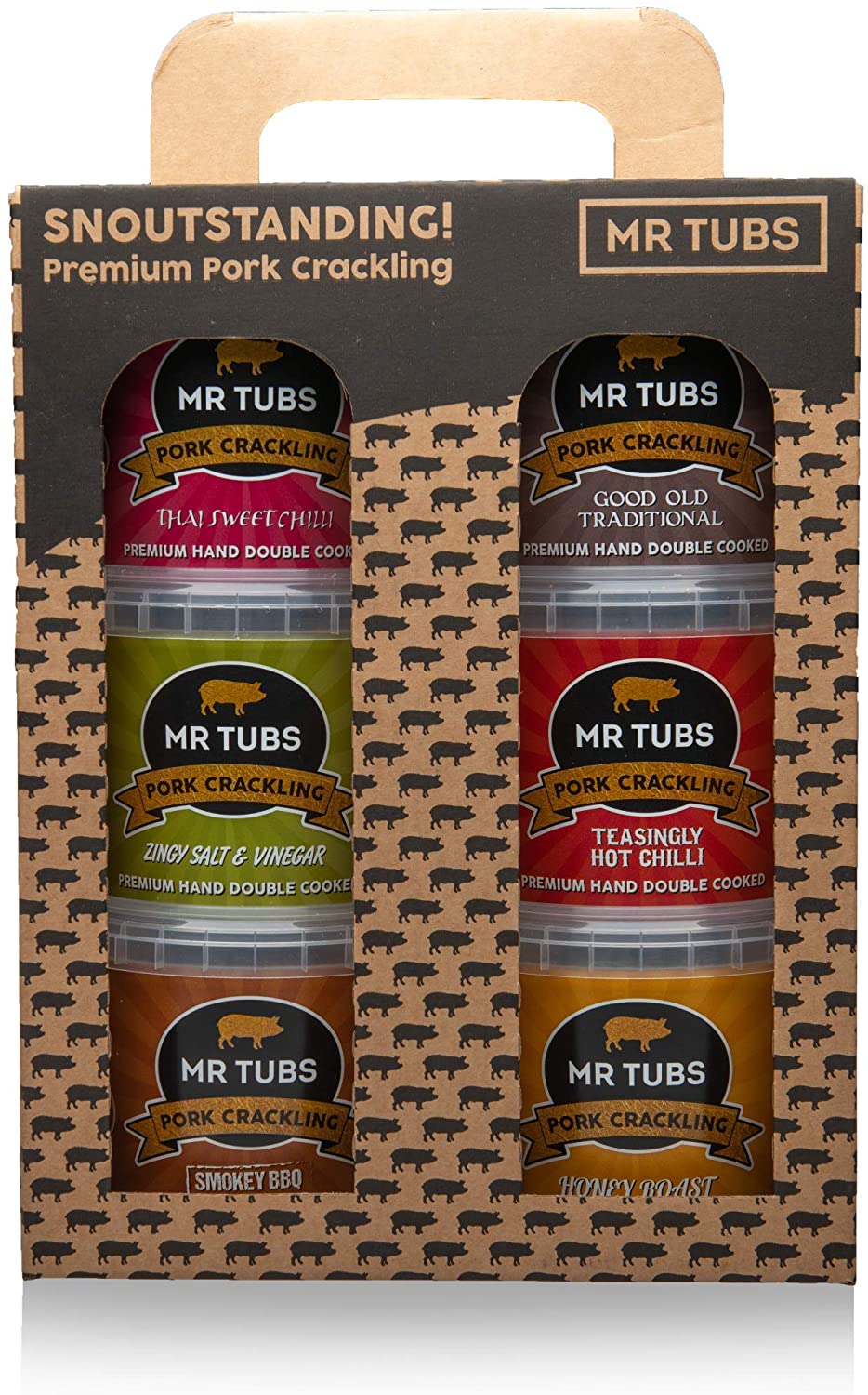 Mr Tubs Premium Double Hand Cooked Pork Crackling – 6 Flavour Gift Set ...