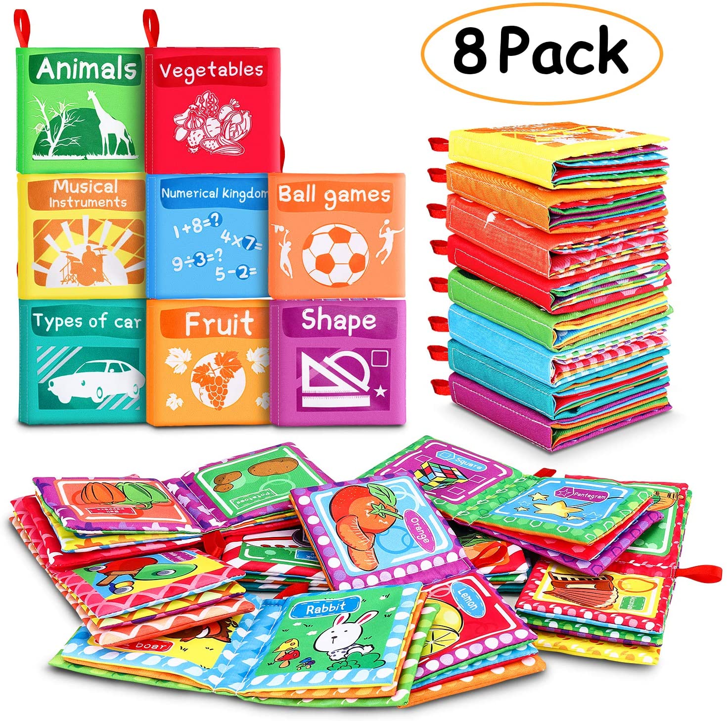 RenFox 8Pcs Soft Books for Babies Cloth Book Baby Fabric Book My First ...