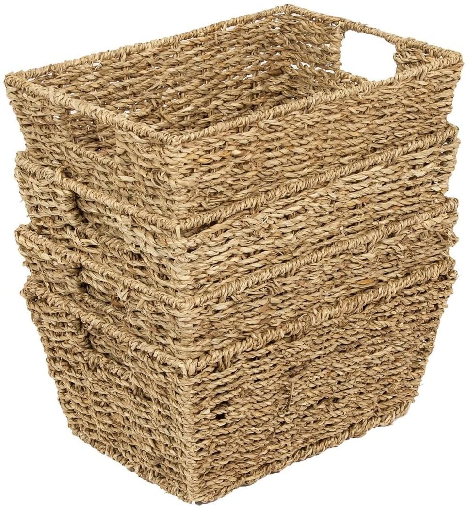 Set Of 4 Seagrass Rectangular Hamper Storage Baskets With Insert ...