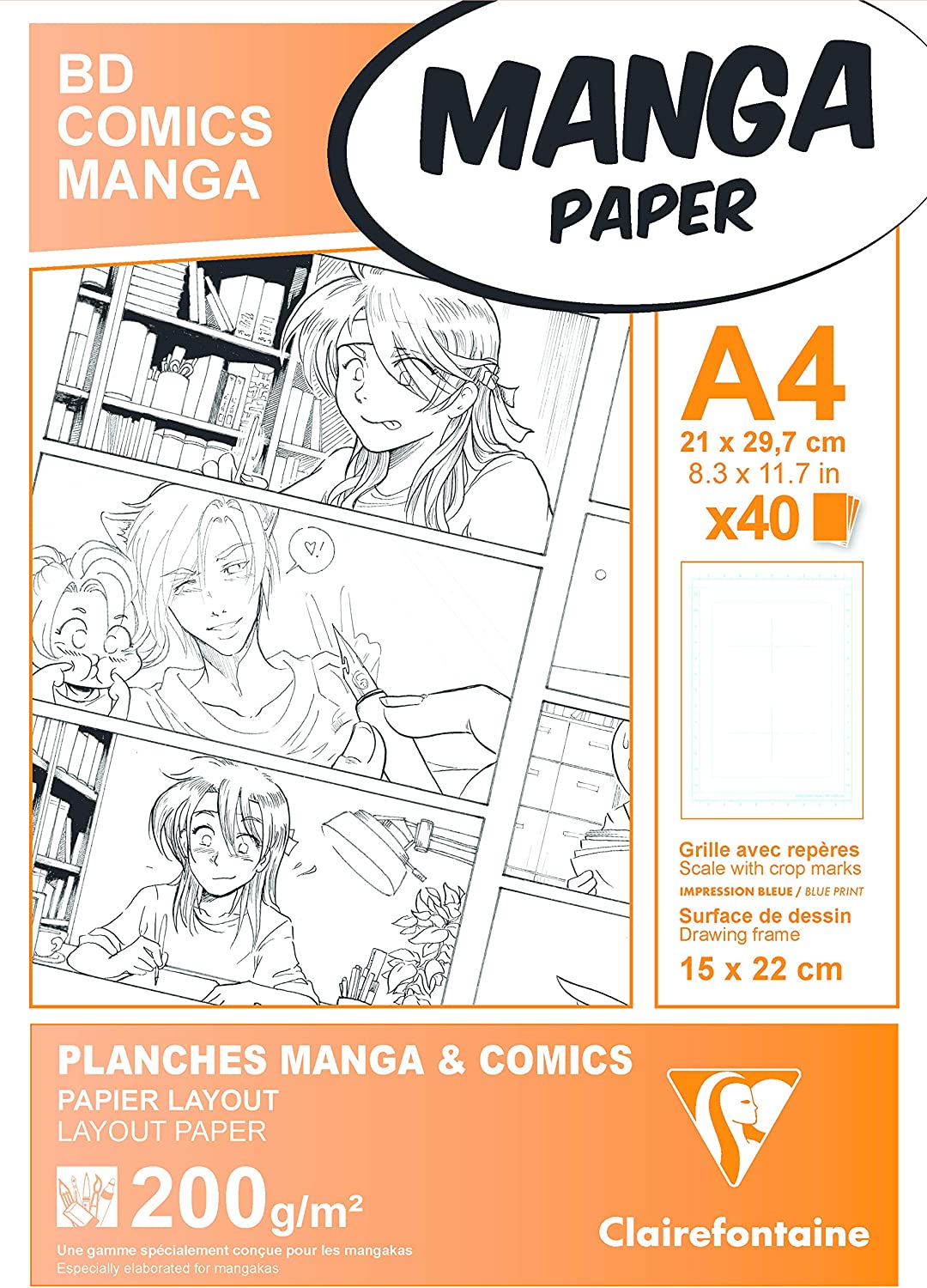 Clairefontaine Manga Multi-Technique Paper divided into 6 squares, A4 ...